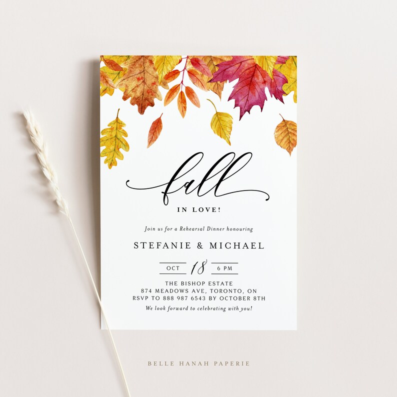 Printable Fall Engagement Party Invitation Template - Watercolor Autumn ...