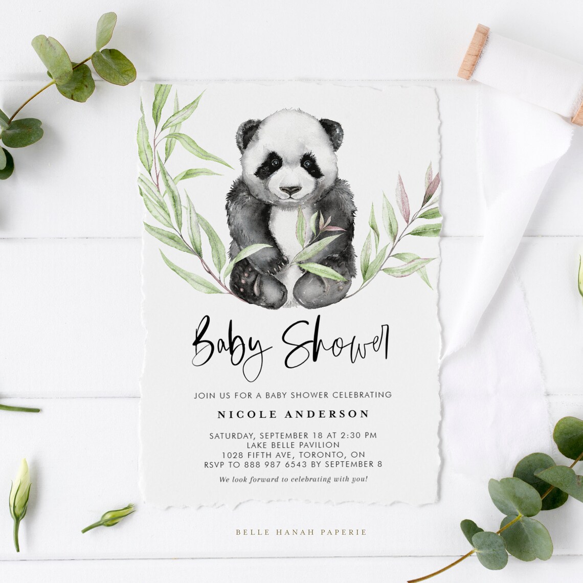 Printable Panda Baby Shower Invitation Template Watercolor | Etsy