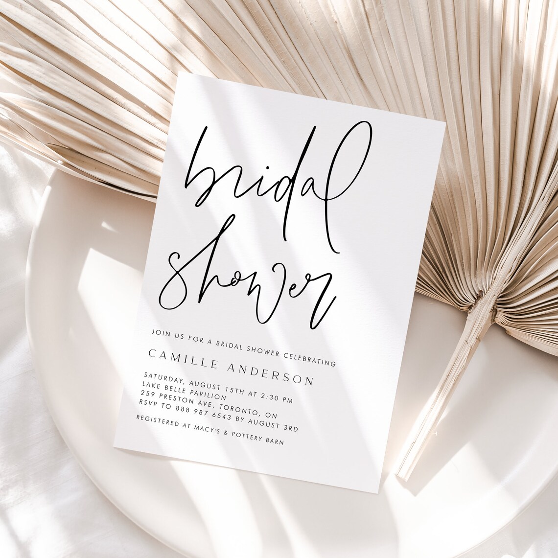 DIY Simple Bridal Shower Invitation Template - Printable 5x7 Minimalist ...