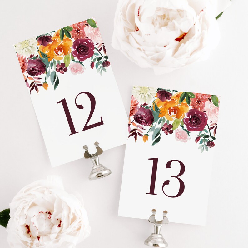 Fall Table Numbers 1 to 20 Printable Watercolor Autumn - Etsy