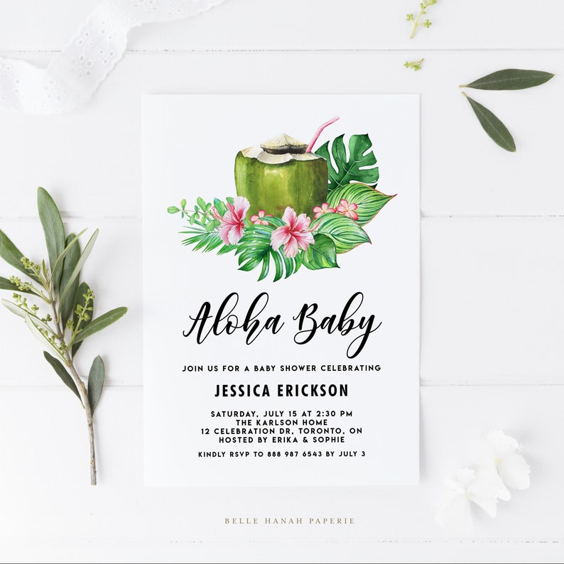 Printable Aloha Tropical Baby Shower Invitation Template | Etsy