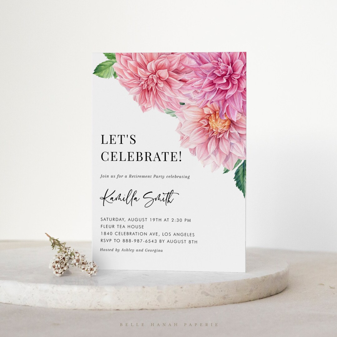 Printable Pink Floral Retirement Party Invitation Template - DIY ...