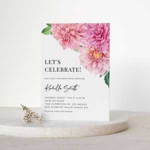 Printable Pink Floral Retirement Party Invitation Template - DIY ...