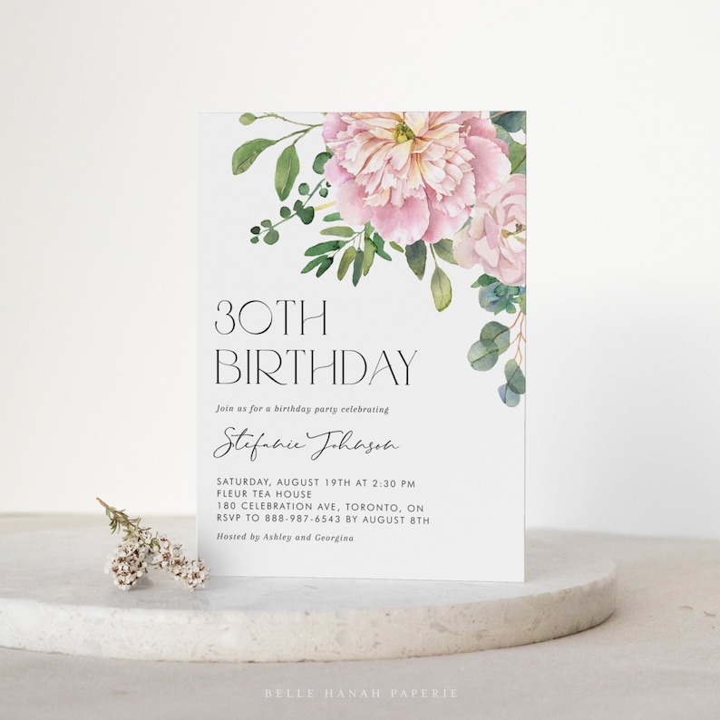 Printable Blush Floral Birthday Invitation Template - Etsy