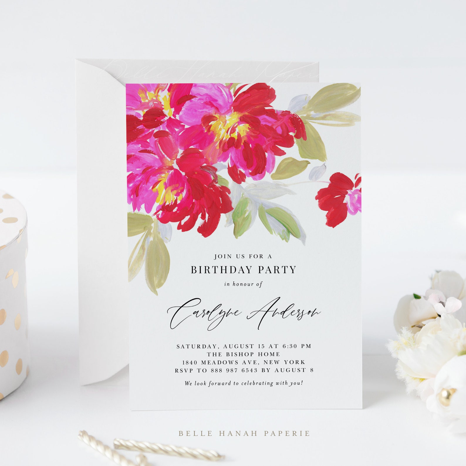Printable Floral Birthday Party Invitation Template Hand - Etsy