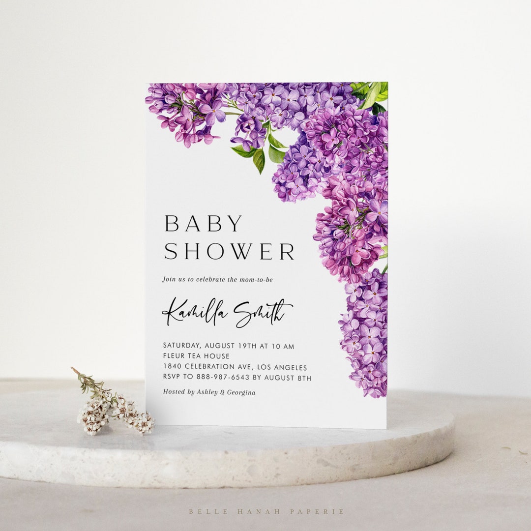 Printable Lilac Baby Shower Invitation Template - DIY Watercolor Purple ...