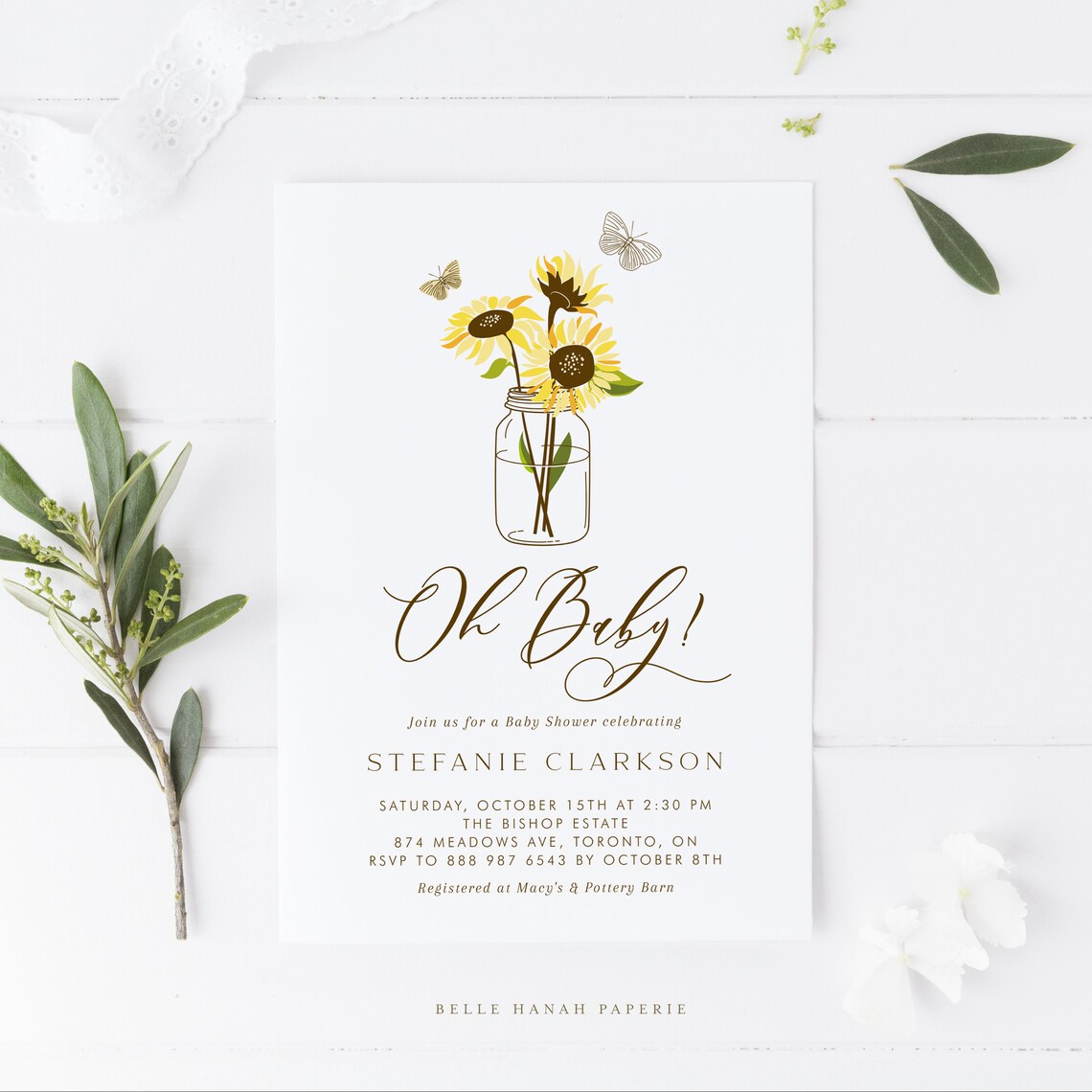 Printable Sunflower Baby Shower Invitation Template Rustic - Etsy