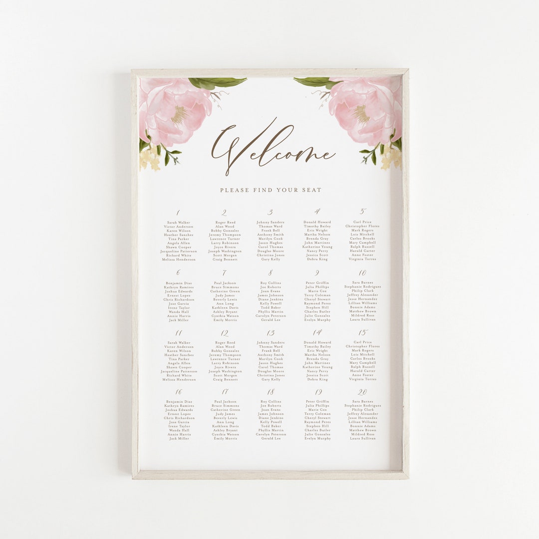 Printable Floral Wedding Seating Chart Template - 24x36 Watercolor ...