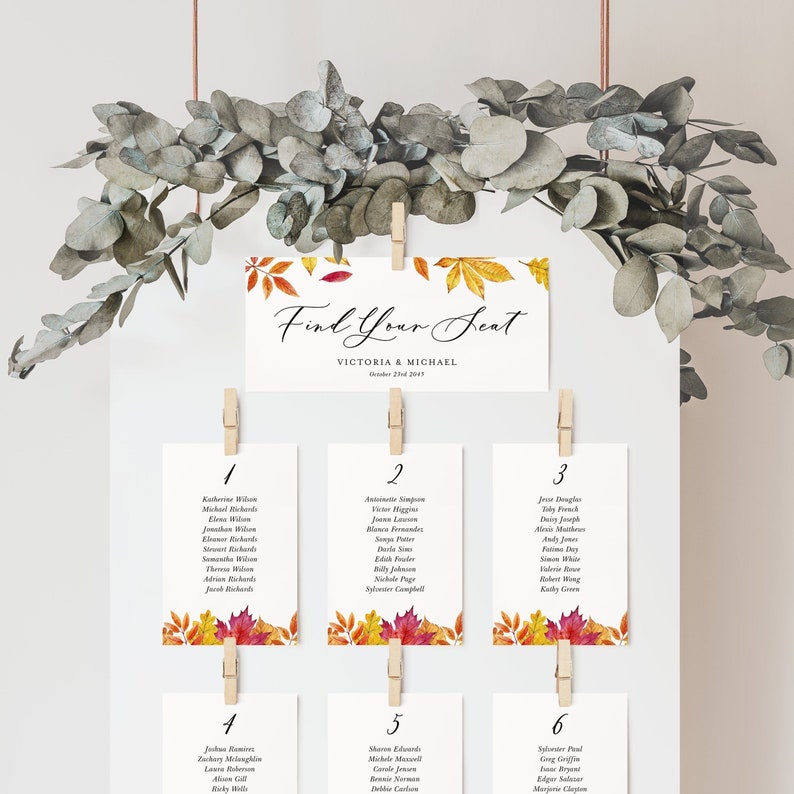 Rustic Fall Wedding Seating Cards Template Printable 4x6 and | Etsy