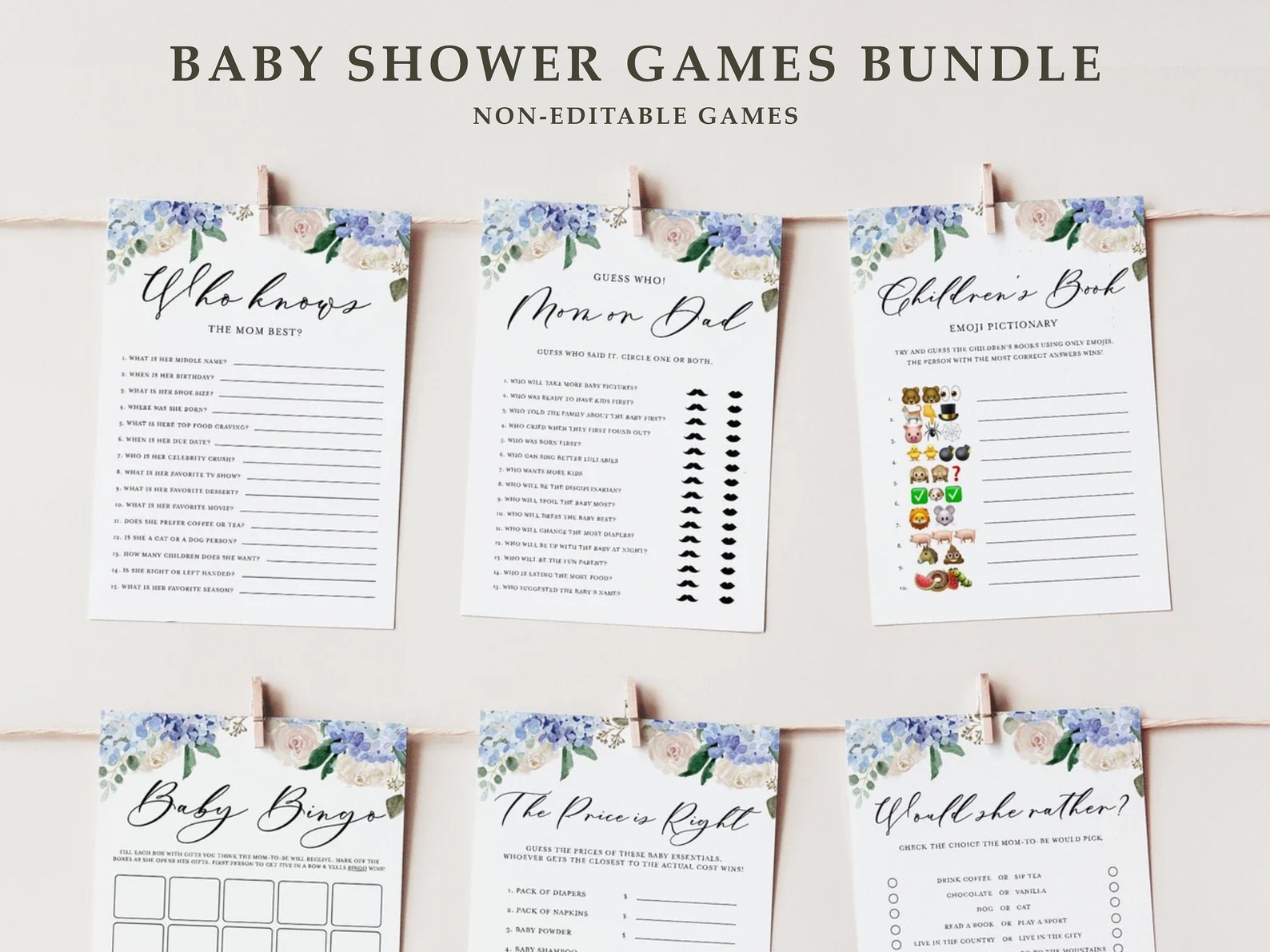 Blue Floral Baby Shower Games Bundle Printable 5x7 Blue - Etsy