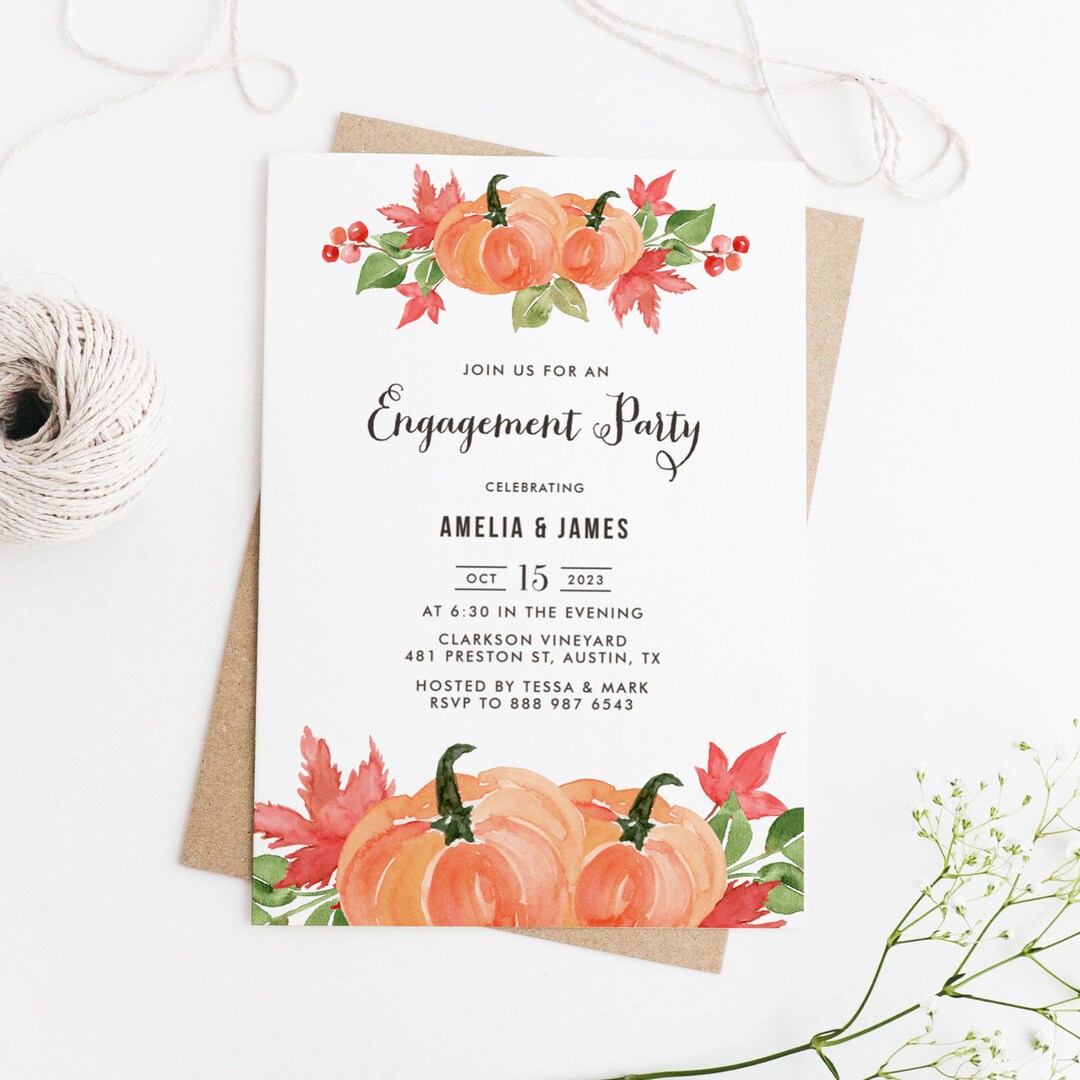 Pumpkin Fall Engagement Party Invitation Template - Printable ...
