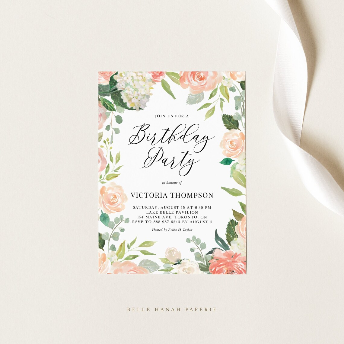 Printable Orange Floral Birthday Party Invitation Template - Etsy