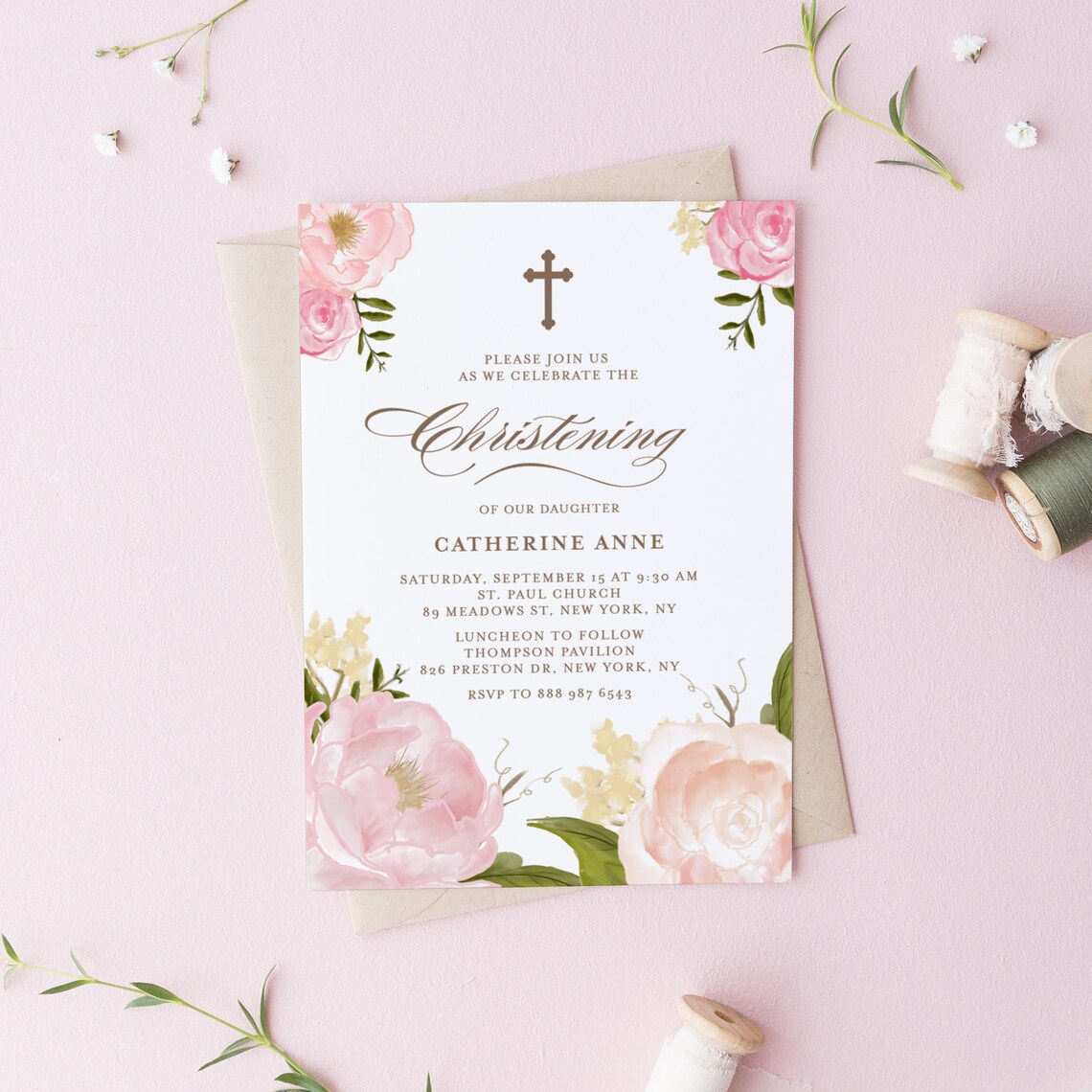 Printable Christening Invitation Editable Floral Christening | Etsy