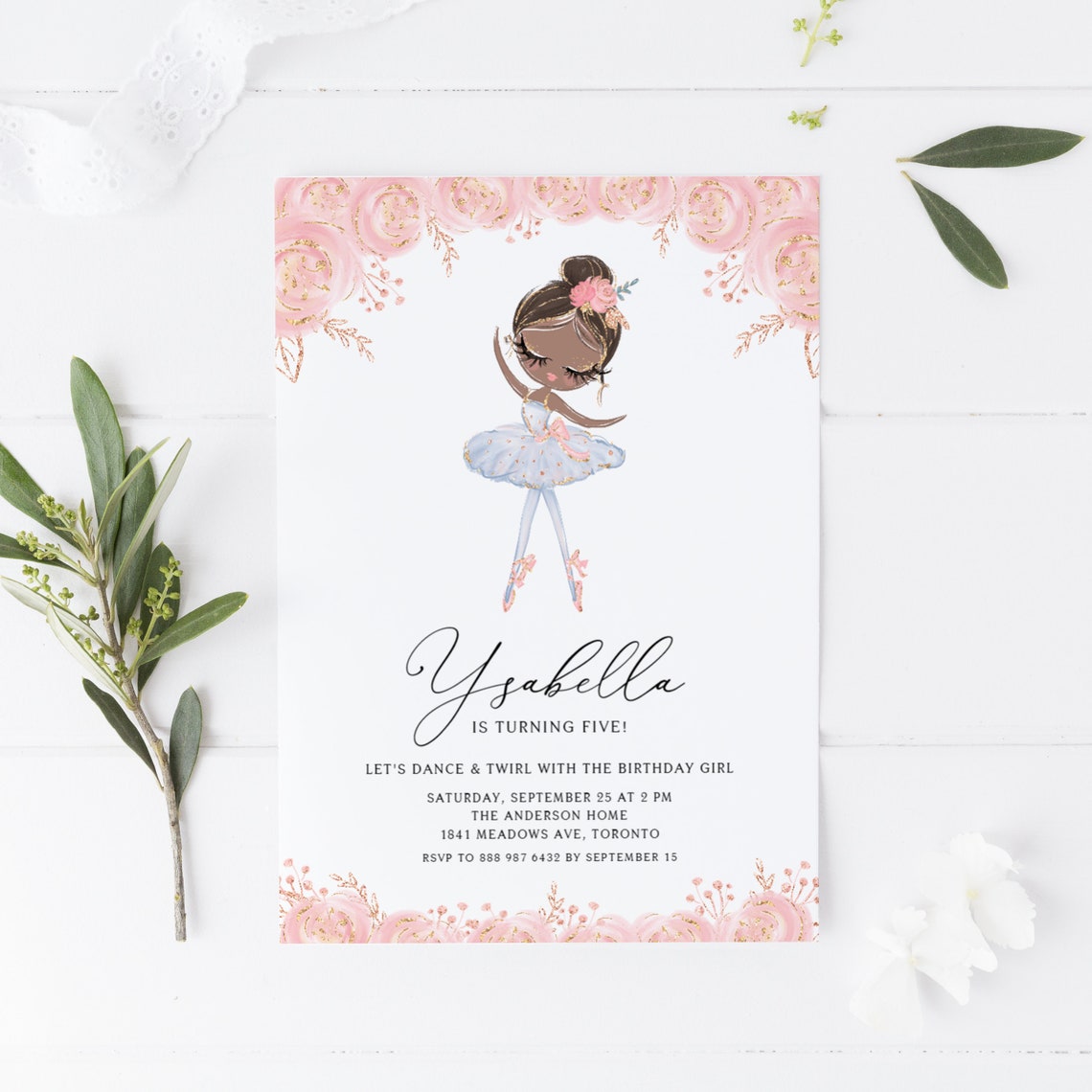 Printable Ballerina Birthday Invitation Template - Black Girl Ballerina ...