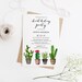 Editable Cactus Birthday Party Invitation Template Boho Watercolor ...