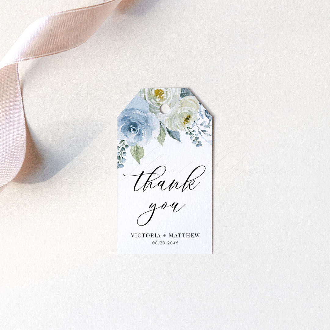 Printable Blue Flowers Wedding Gift Tag Template - DIY Watercolor Roses ...
