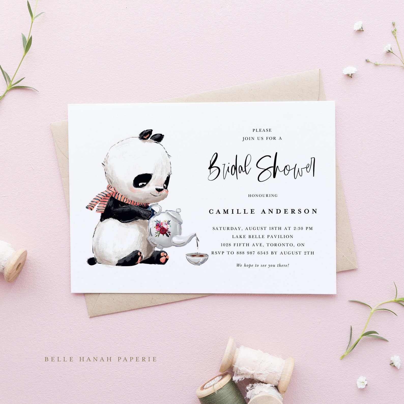 Printable Cute Panda Bridal Shower Invitation Template DIY - Etsy