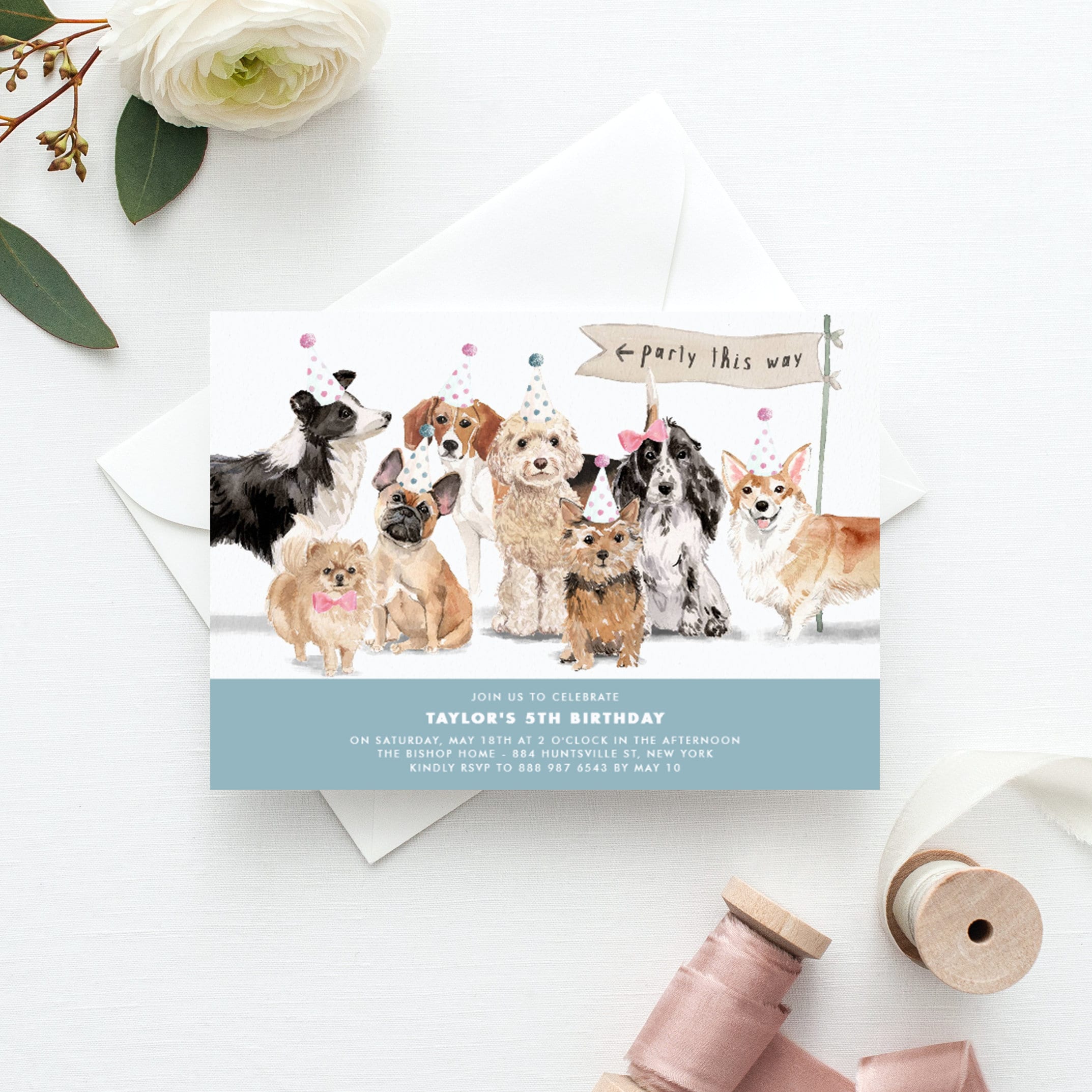 Editable Dog Birthday Invitation Template - Printable Rustic Watercolor ...