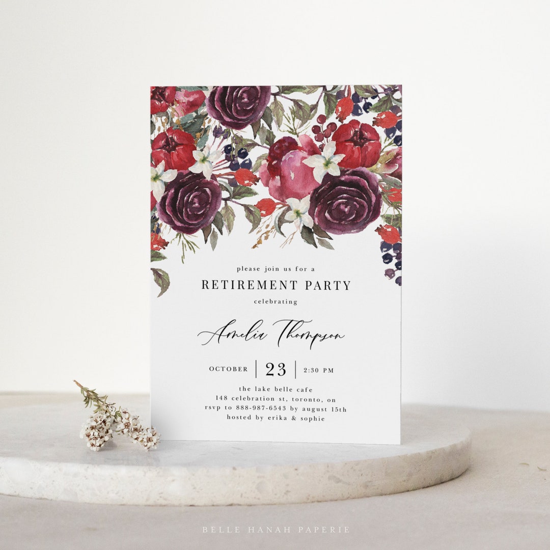 Printable Fall Retirement Party Invitation Template - DIY Watercolor ...