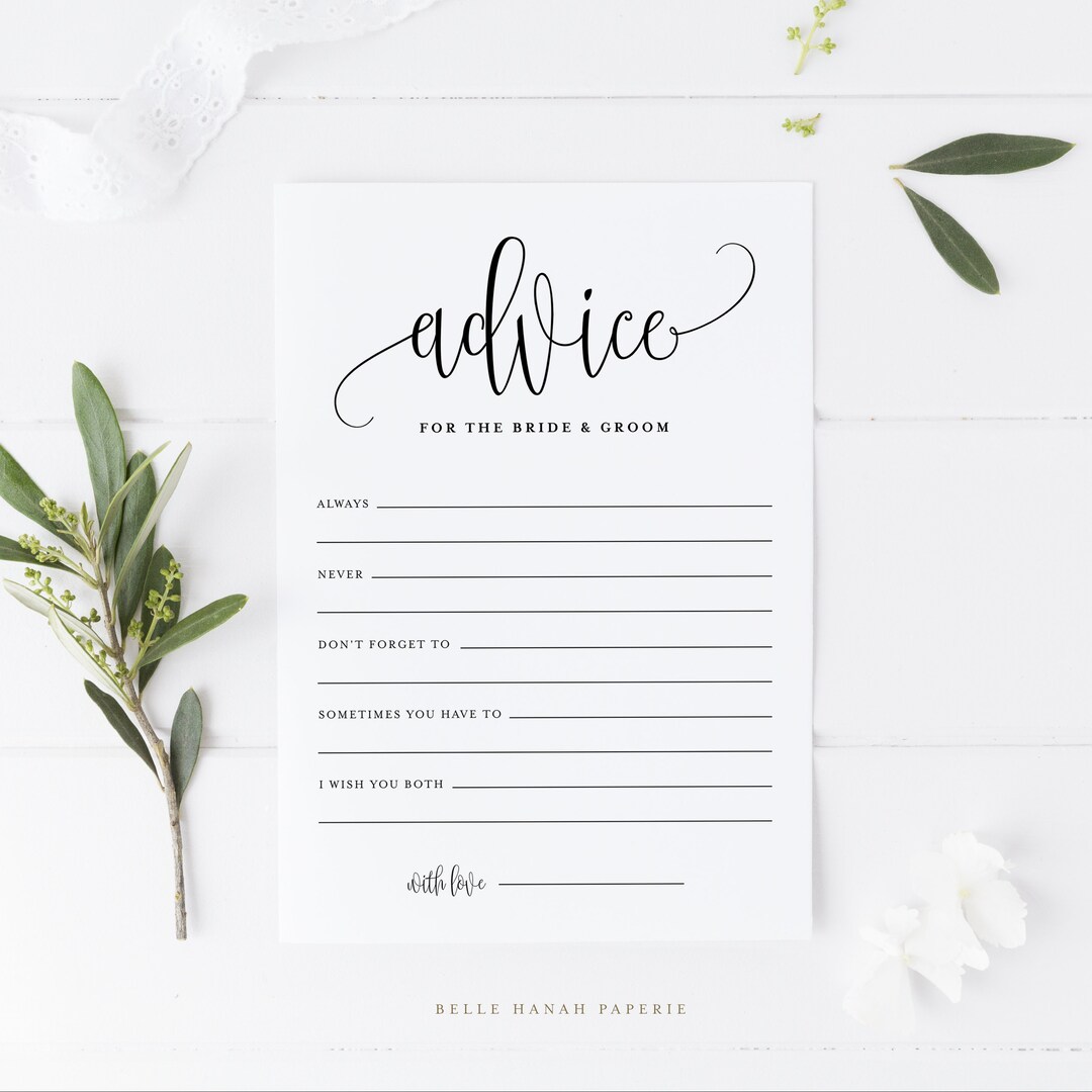 Printable Wedding Advice Card - Sophie Script Advice for the Bride and ...