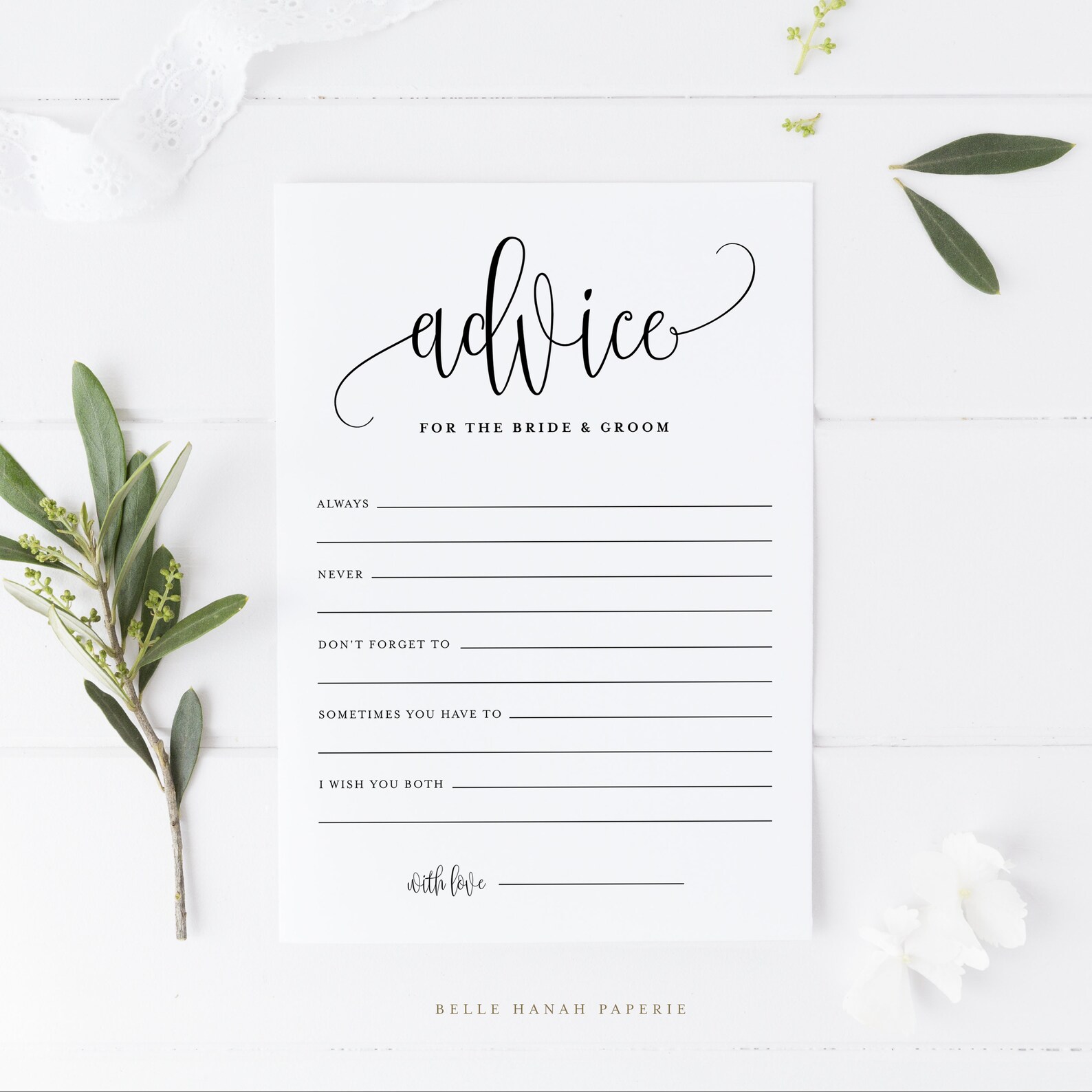 Printable Wedding Advice Card - Sophie Script Advice for the Bride and ...