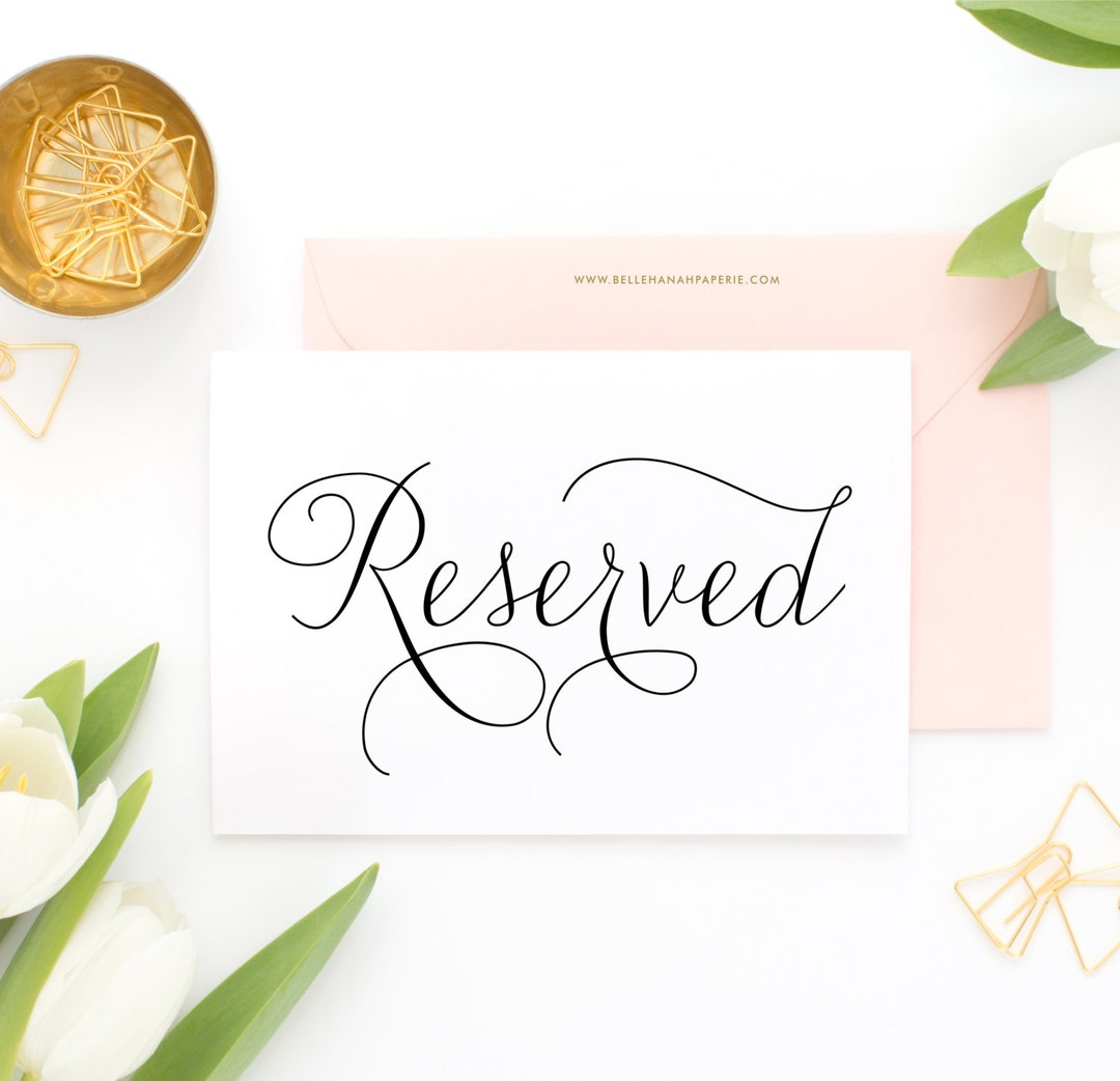 Printable Reserved Wedding Sign - 5x7 Modern Calligraphy Reserved ...