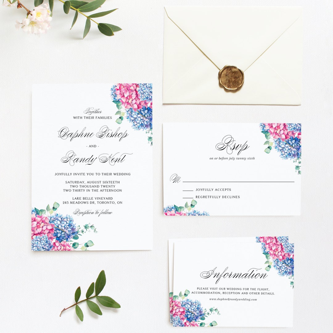Printable Hydrangea Wedding Invitation Set Template - Etsy