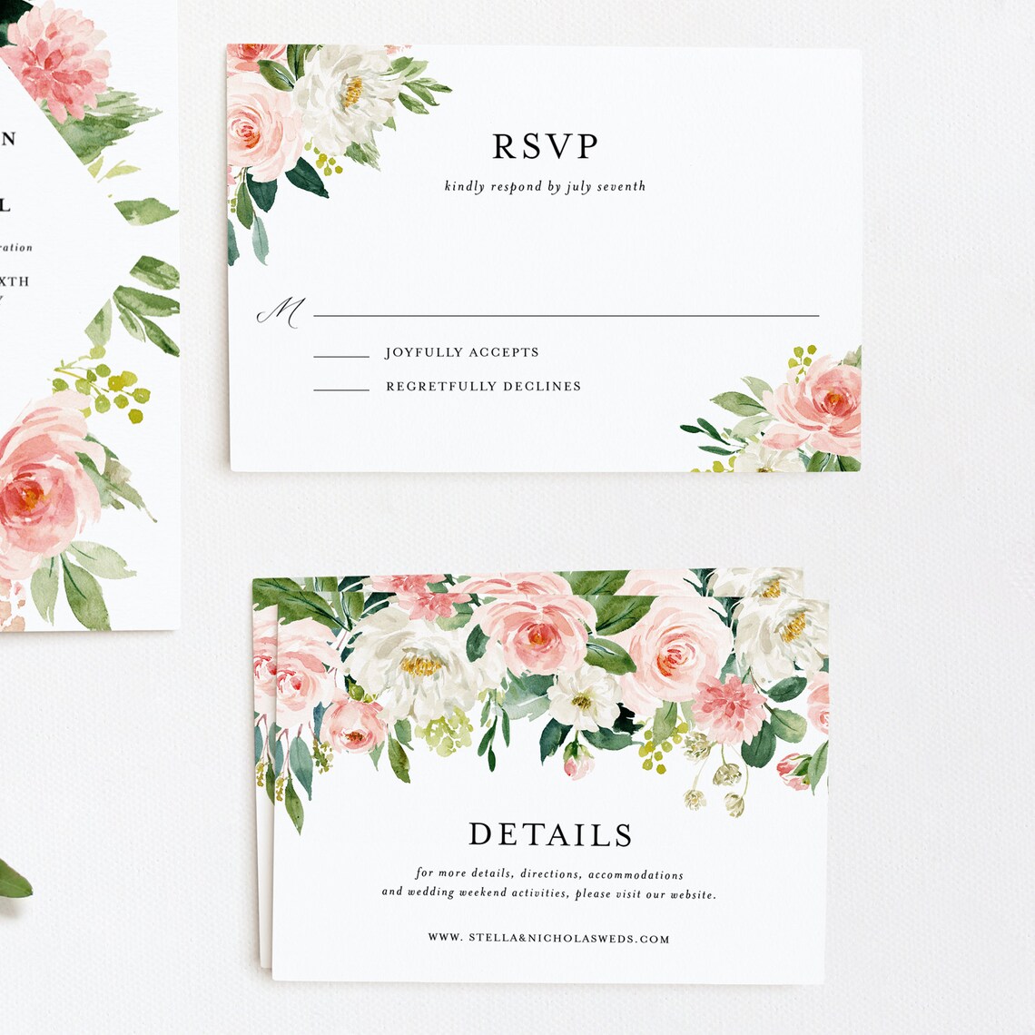 Printable Floral Wedding Invitation Set Template DIY - Etsy