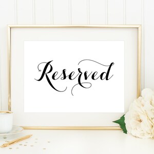 Printable Reserved Sign - 5x7 Black Modern Calligraphy Script Reserved ...