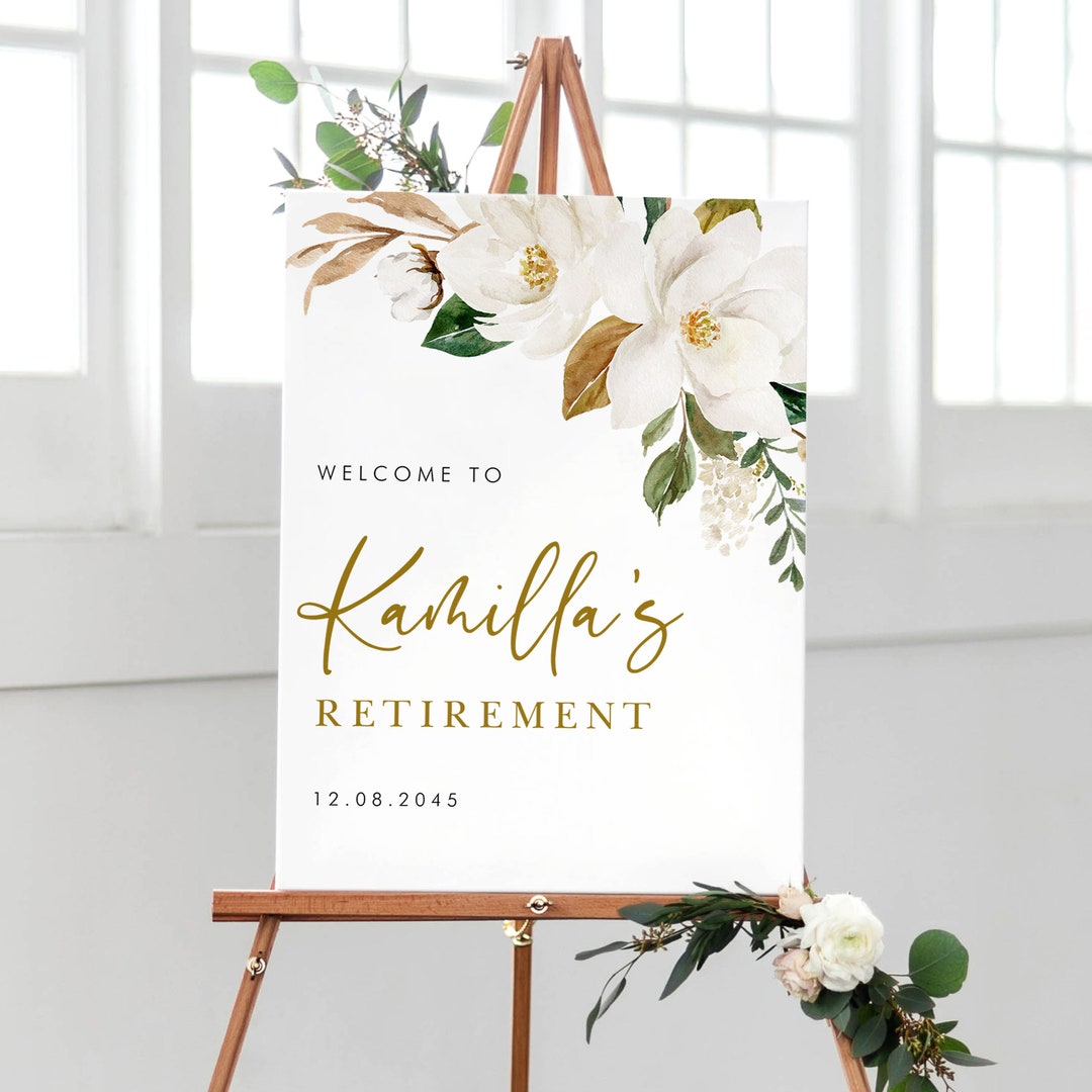 Printable Boho Magnolia Retirement Party Welcome Sign Template - DIY ...