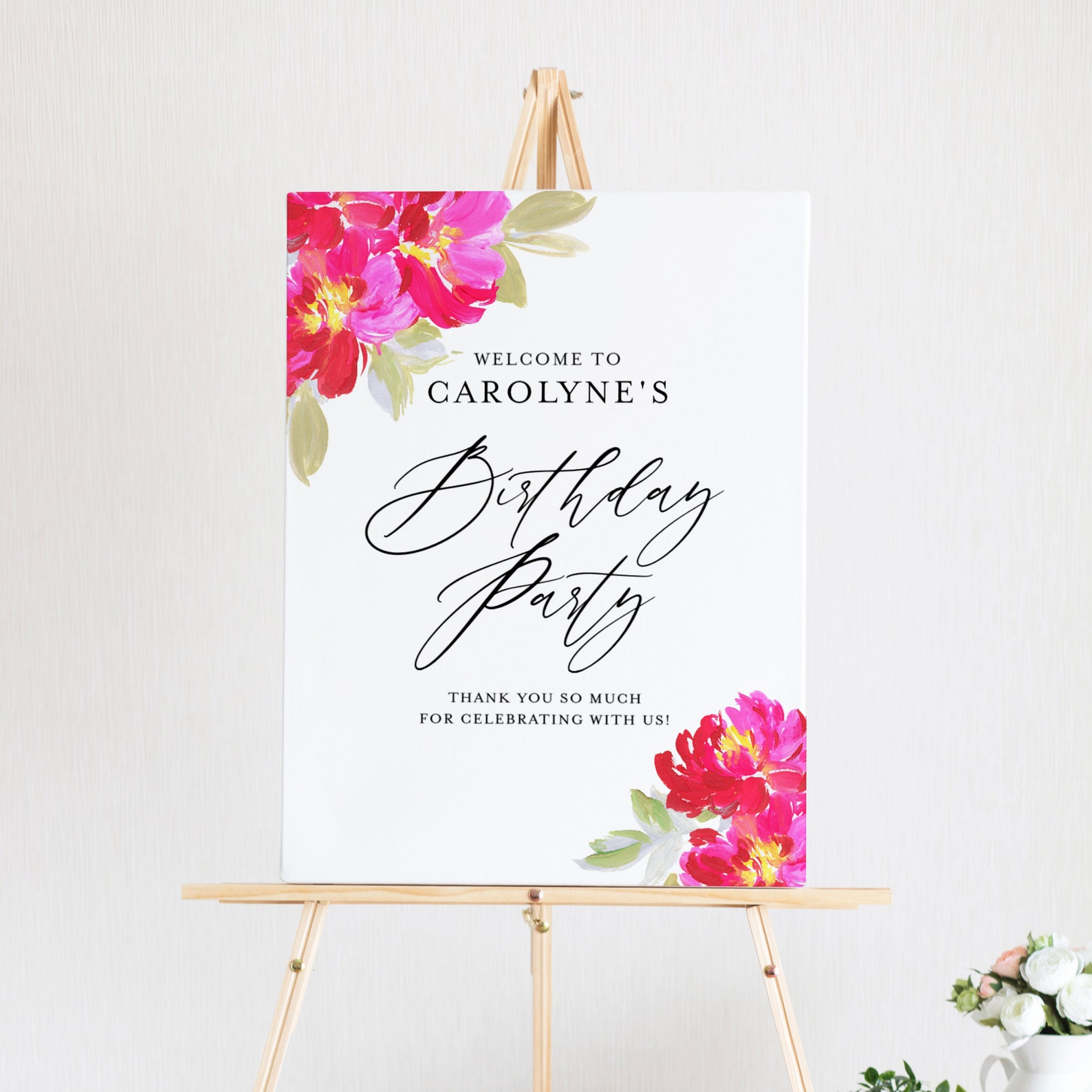 Printable Floral Birthday Party Welcome Sign Template - Editable Hand ...