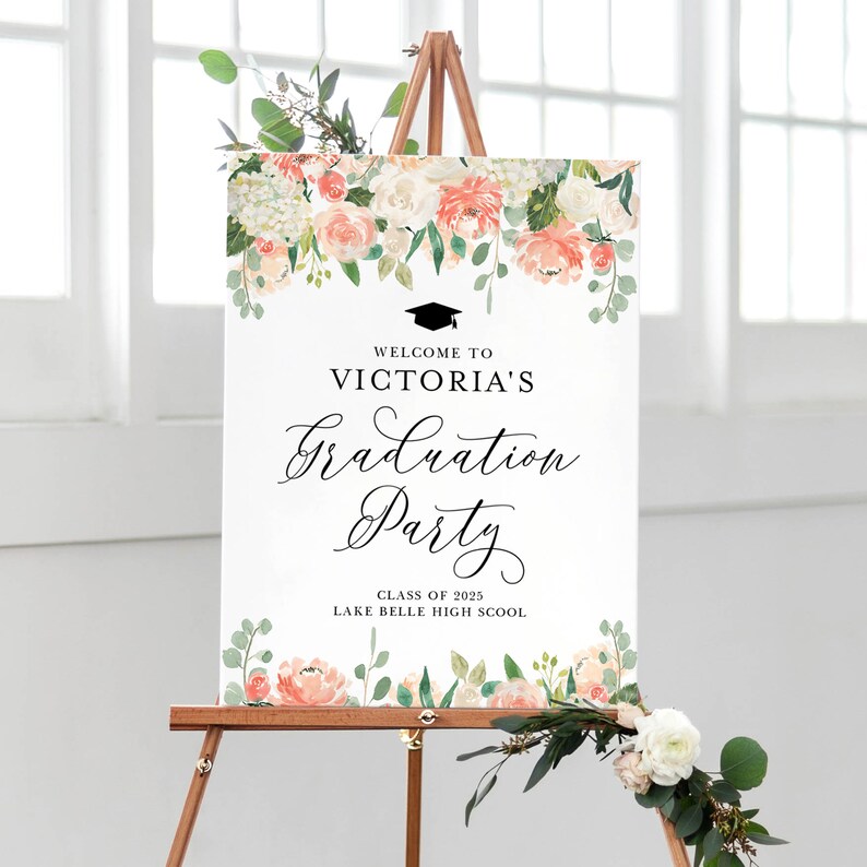 DIY Peach Floral Graduation Party Welcome Sign 18x24 - Etsy