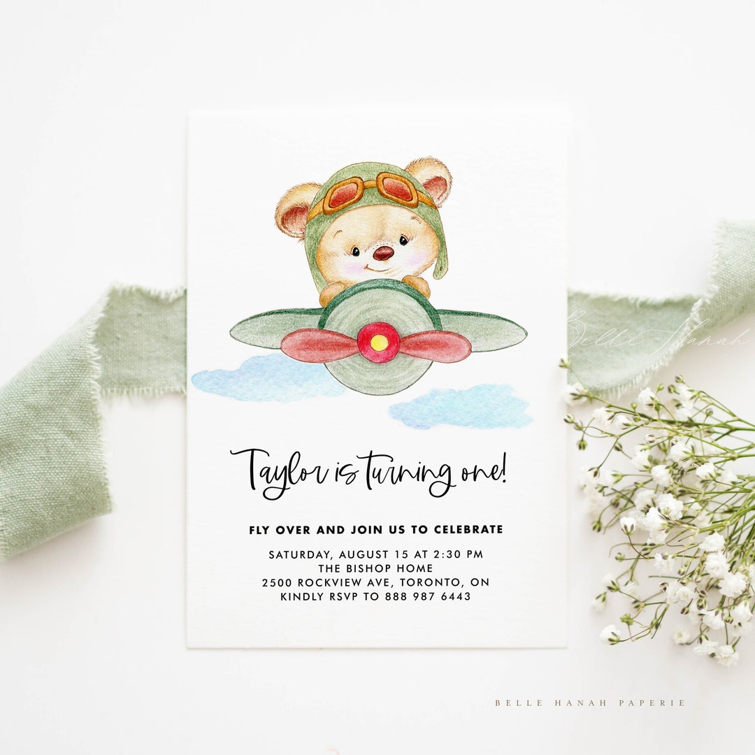 Printable Pilot Bear Birthday Party Invitation Template - DIY Cute ...