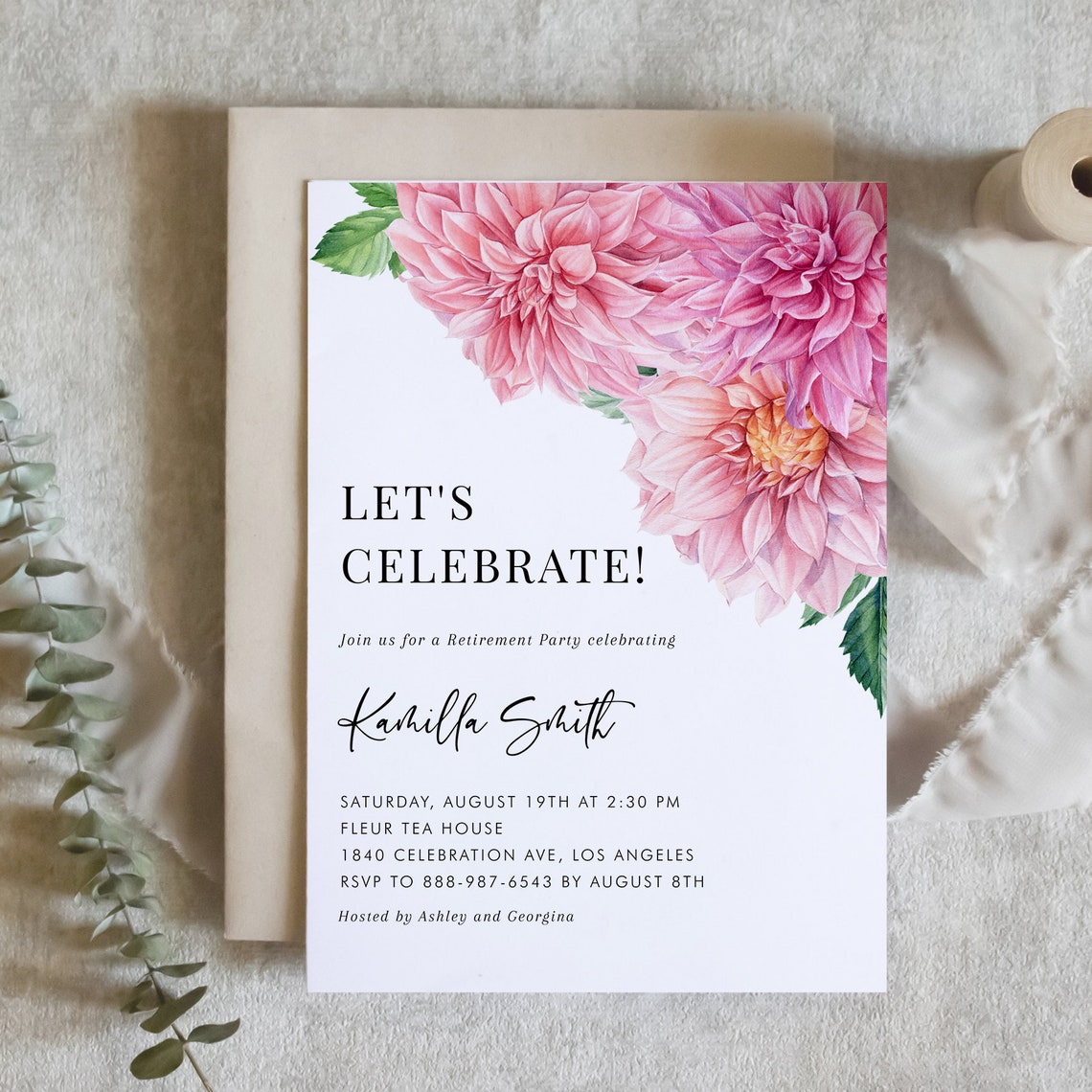 Printable Pink Floral Retirement Party Invitation Template - DIY ...