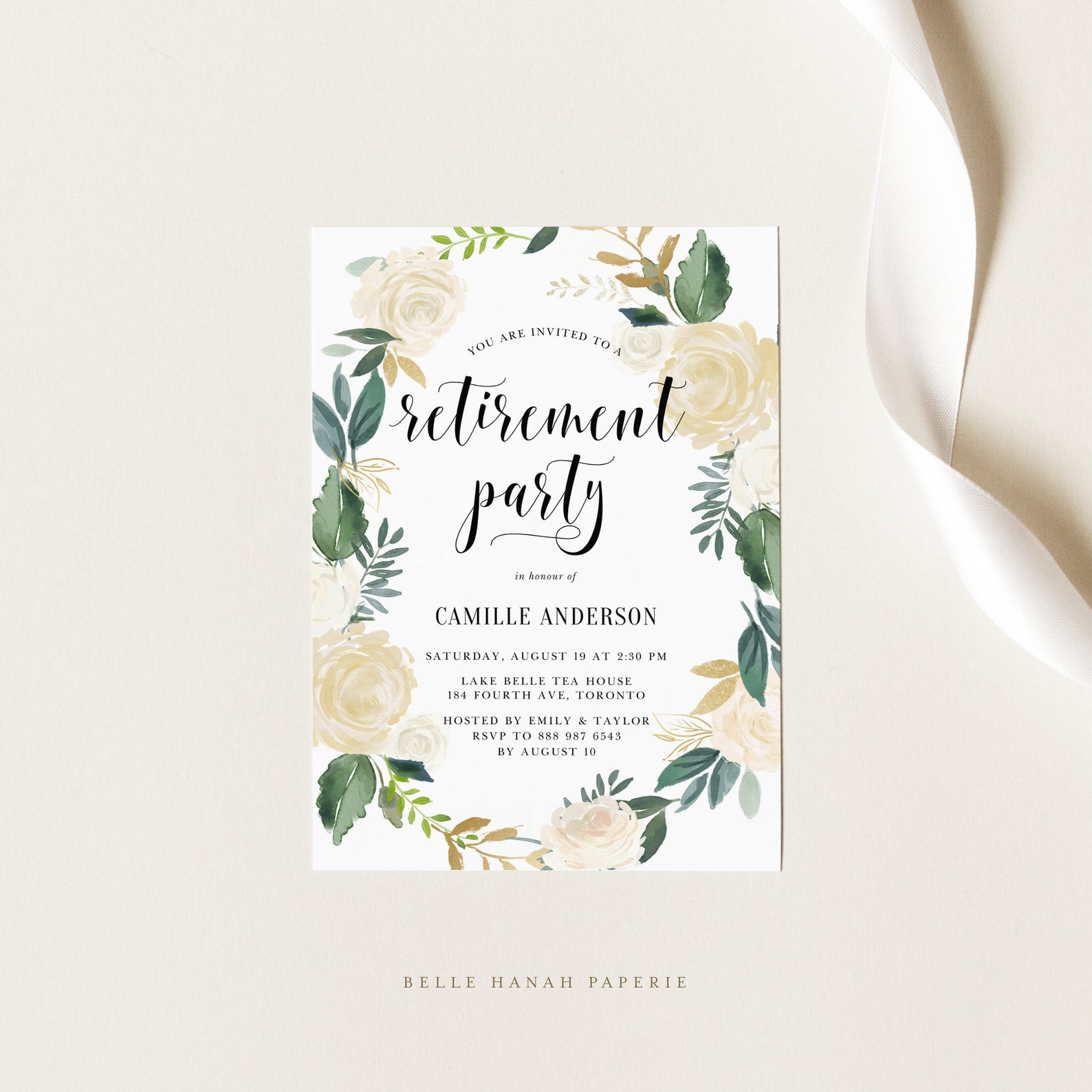 Printable Floral Wreath Retirement Party Invitation Template - Etsy