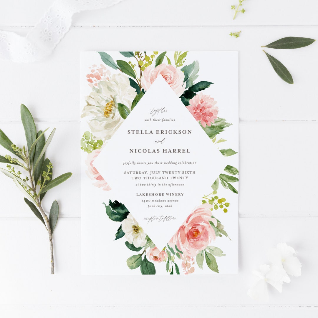Printable Spring Wedding Invitation Template - DIY Watercolor Pink and ...