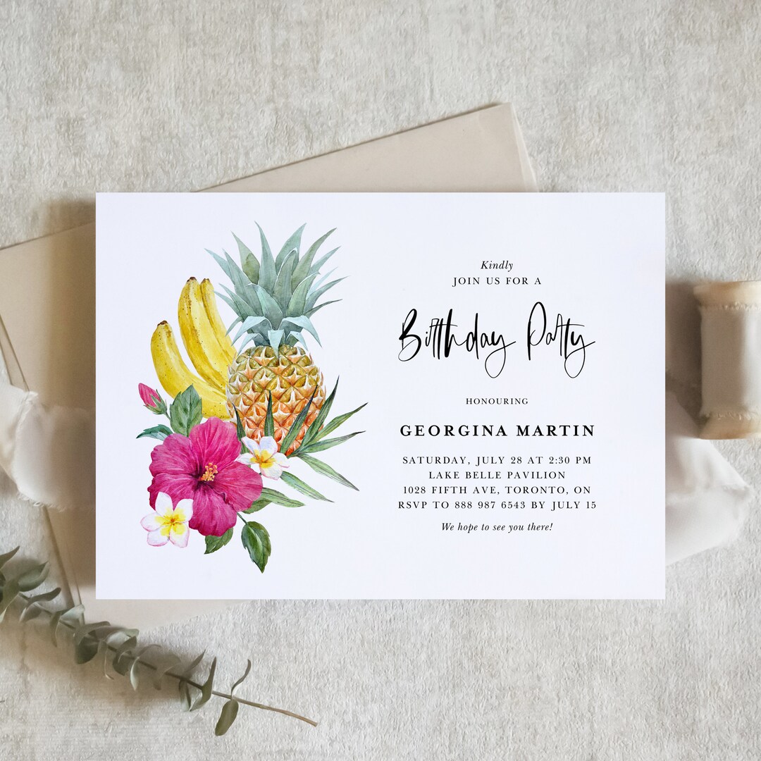 Printable Pineapple Birthday Party Invitation Template - DIY Pineapple ...