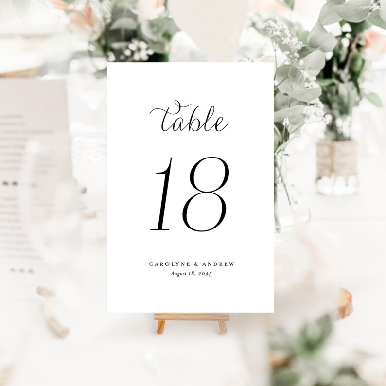 Printable Script Table Number Card Template 4x6 | Etsy