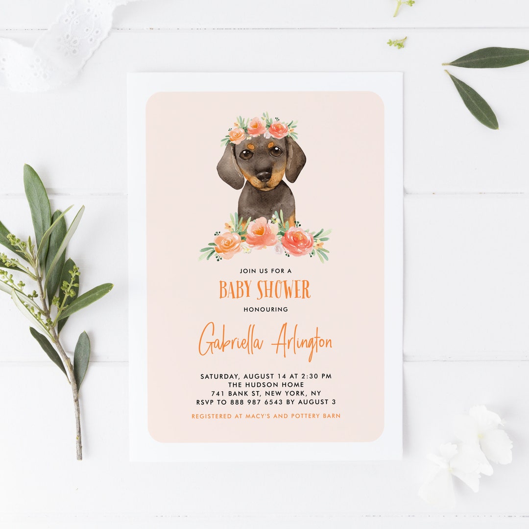 Dachshund Baby Shower Invitation Template - Printable Watercolor ...