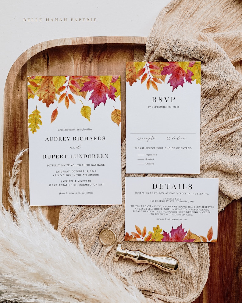 Printable Fall Wedding Invitation Set Templates Watercolor | Etsy
