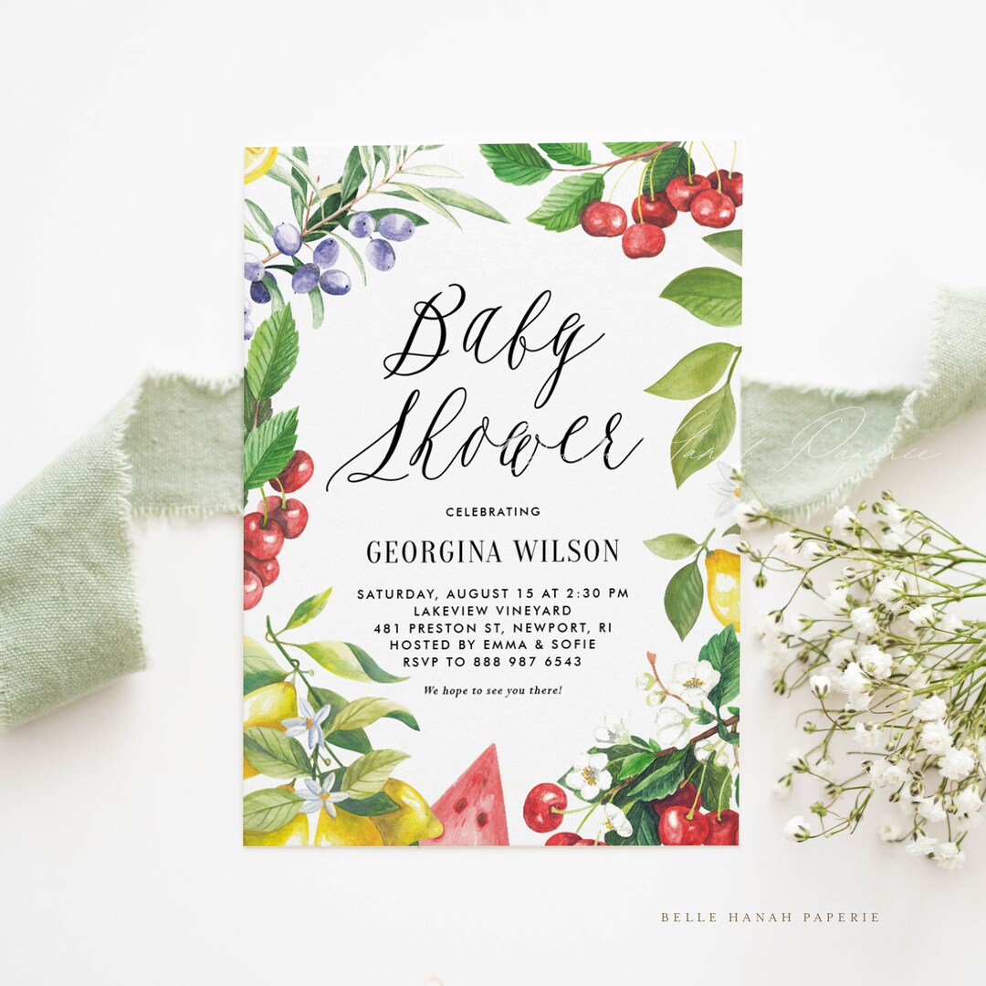 Printable Summer Baby Shower Invitation Template - Watercolor Fruits ...