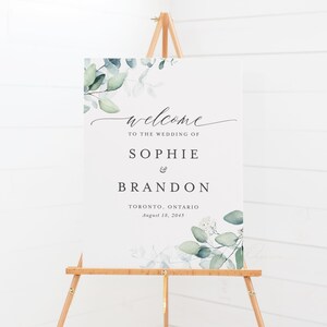 Printable Boho Greenery Wedding Welcome Sign Template - DIY Watercolor ...