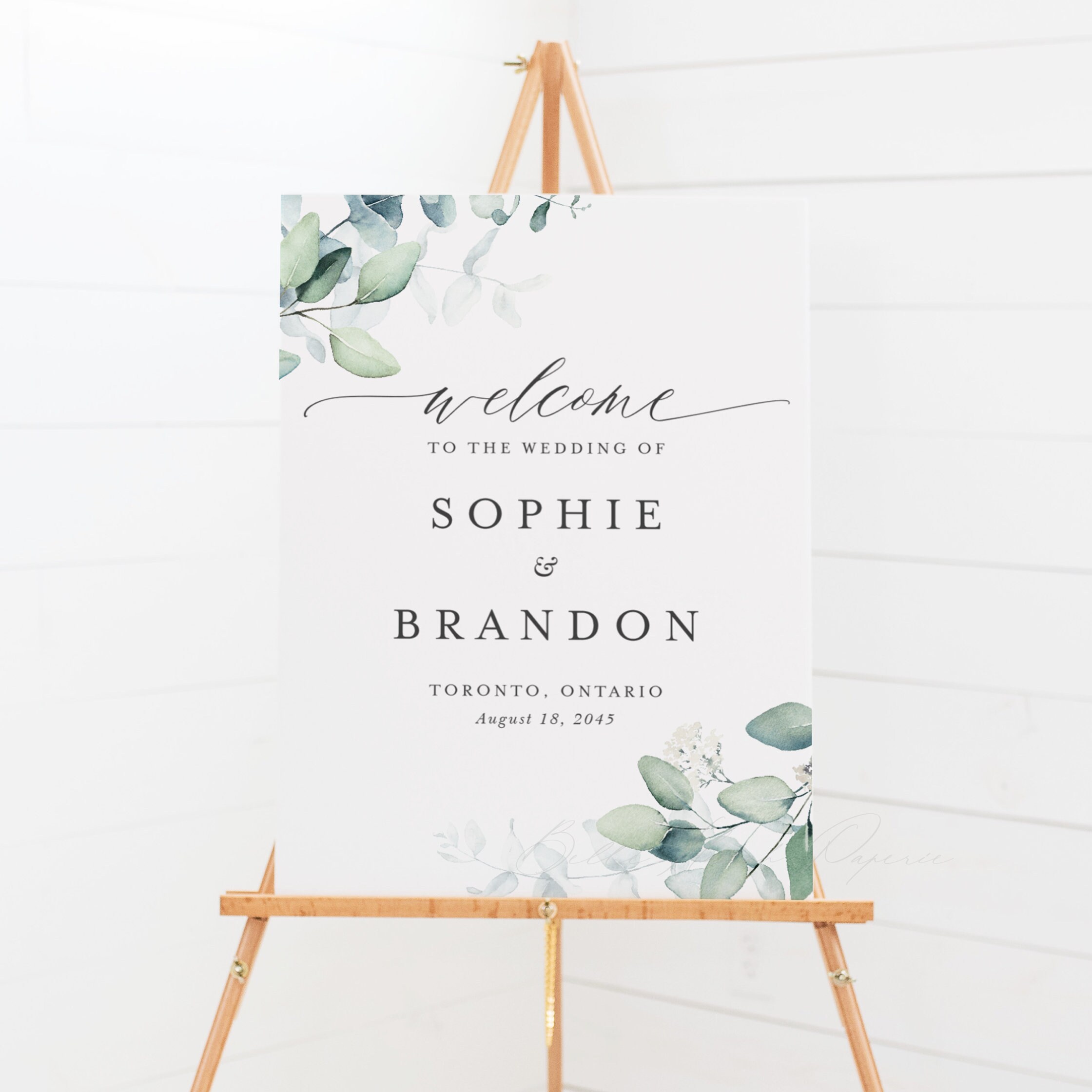 Printable Boho Greenery Wedding Welcome Sign Template - DIY Watercolor ...