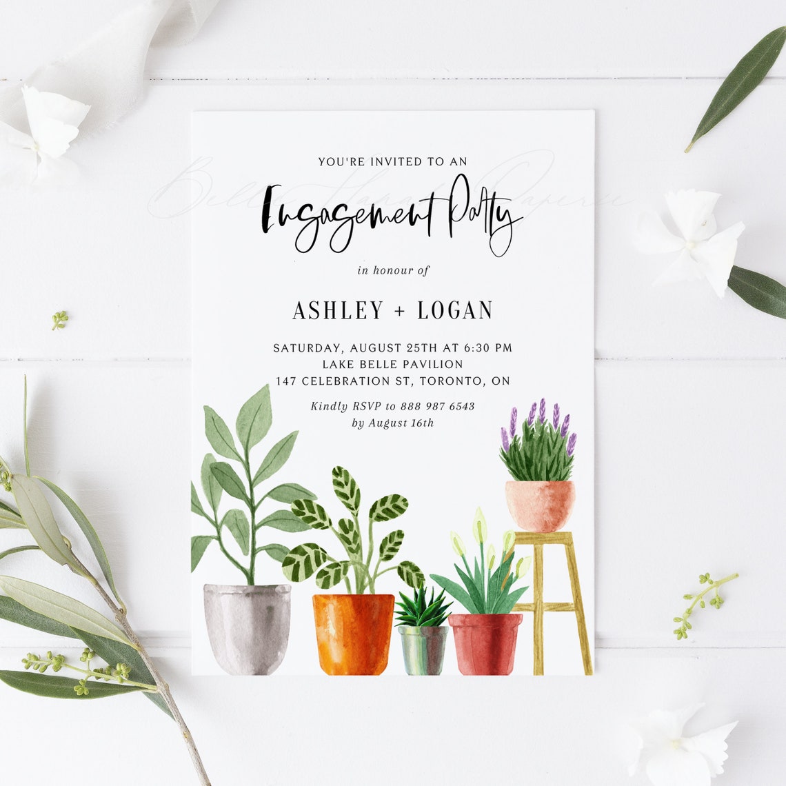 Printable Potted Plants Engagement Party Invitation Template - Etsy