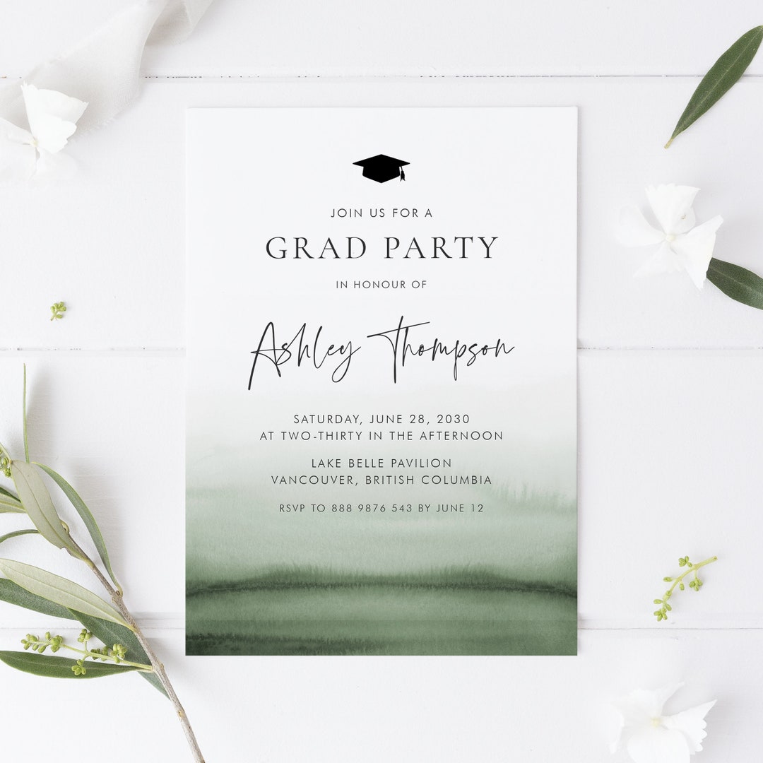 Printable Green Ombre Graduation Invitation Template - DIY Modern ...