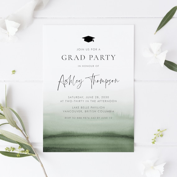 Printable Green Ombre Graduation Invitation Template DIY - Etsy