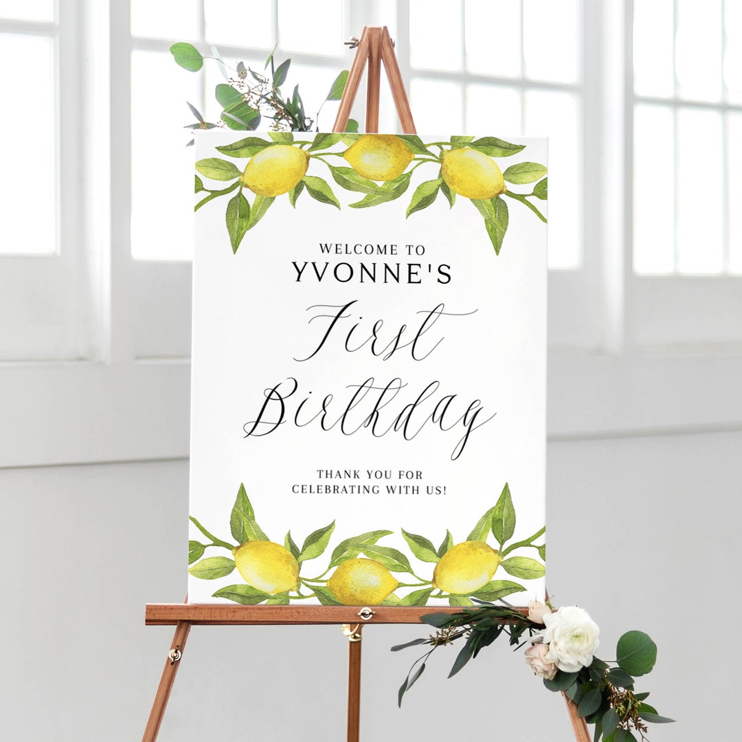 Printable Lemon First Birthday Welcome Sign Template - DIY 18x24 ...