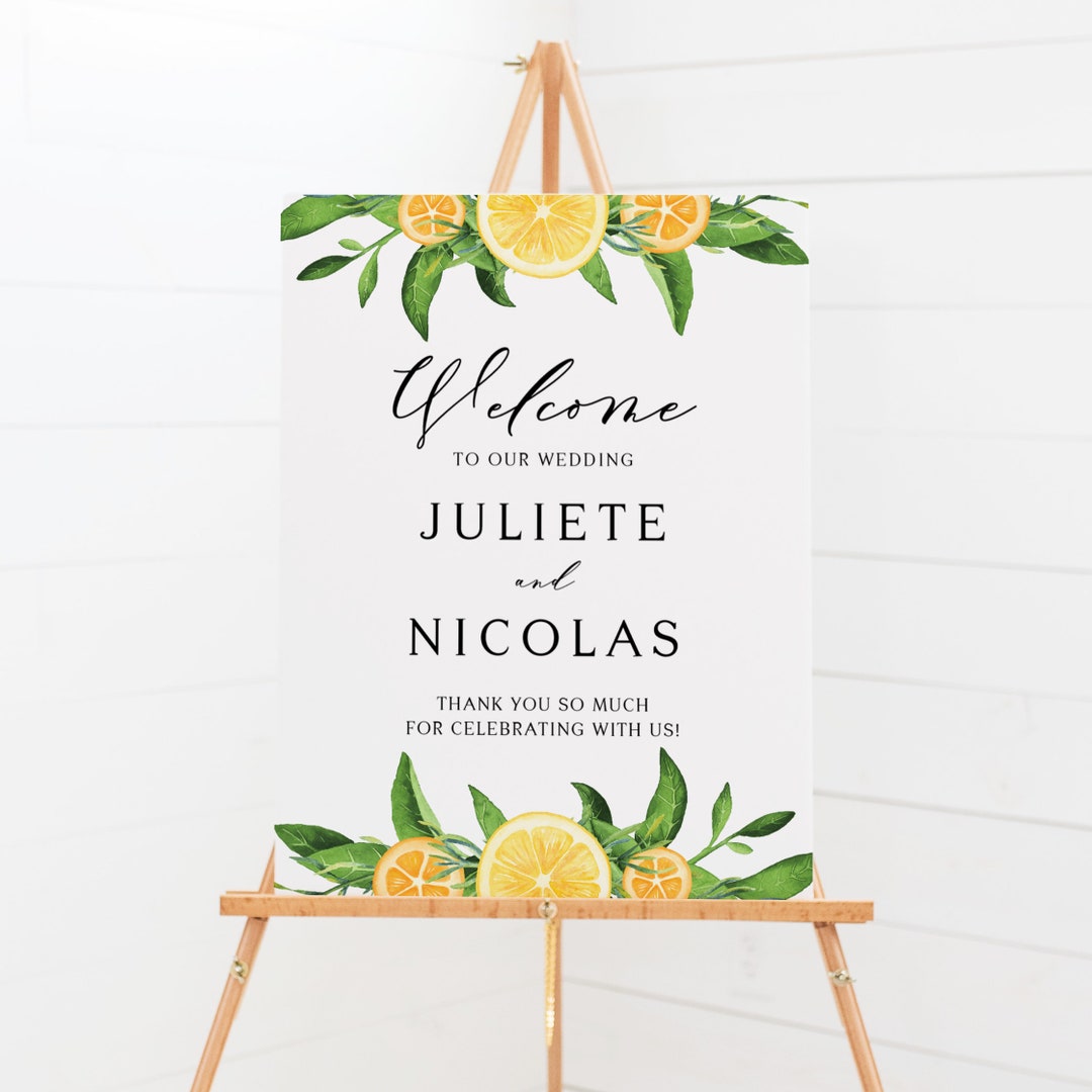 Printable Lemon Wedding Welcome Sign Template - DIY 18x24 Watercolor ...