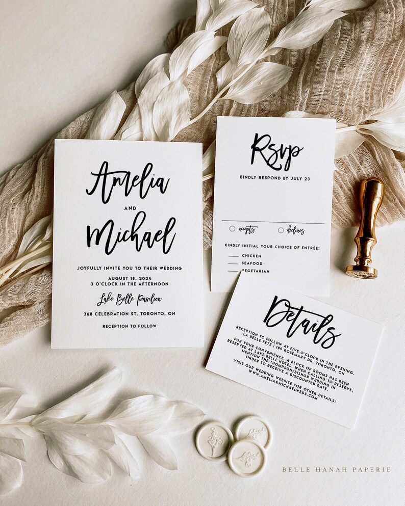 Printable Modern Calligraphy Wedding Invitation Set Templates - Etsy