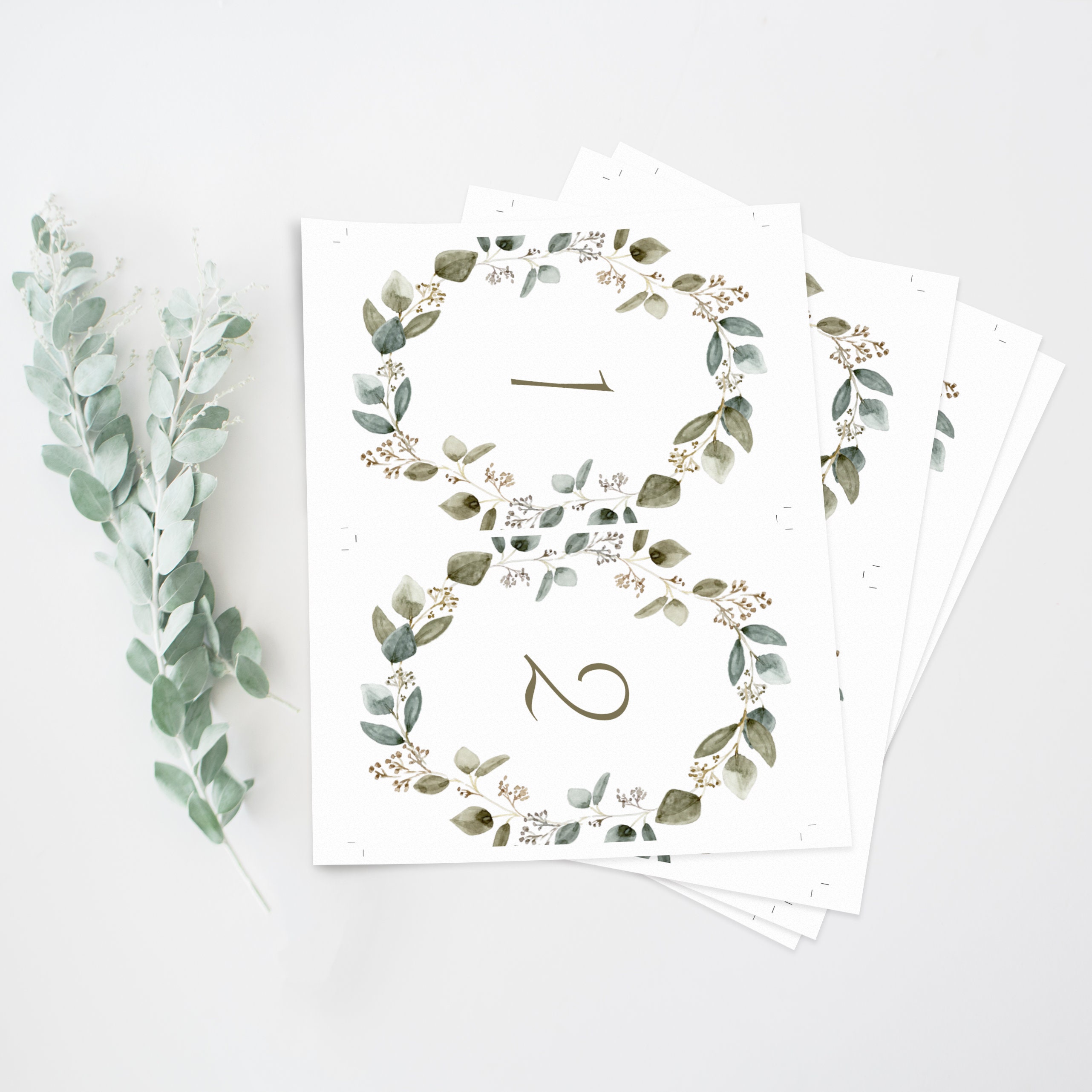 Eucalyptus Table Numbers Card - Printable Vintage Watercolor Seeded ...